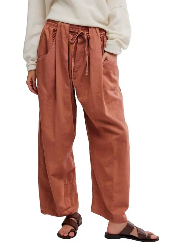 Free People Chambers Drawstring Linen & Cotton Pants - Canyon Sunset