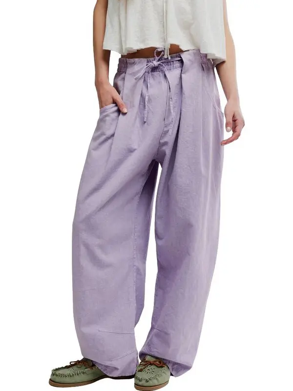 Free People Chambers Drawstring Linen & Cotton Pants - Orchid Hush