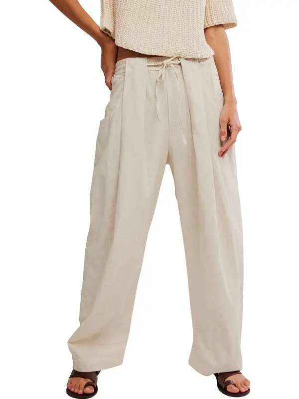 Free People Chambers Drawstring Linen & Cotton Pants - Summer Sand
