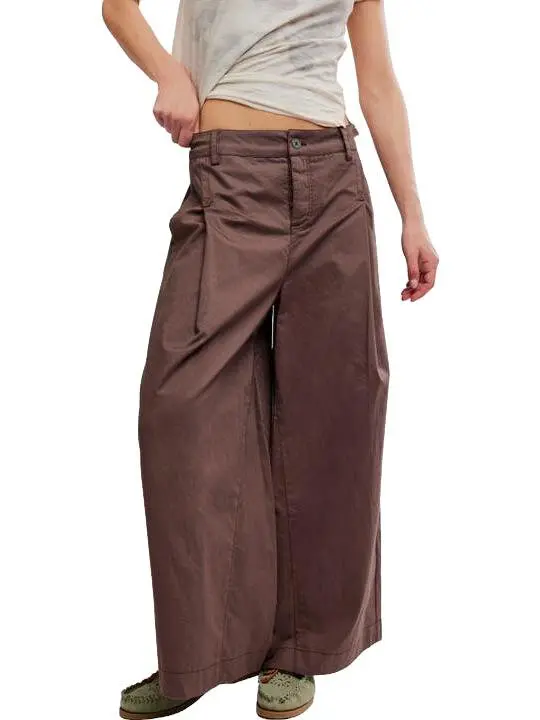 Free People Silverlake Wide Leg Chino Trousers - Chocolatier