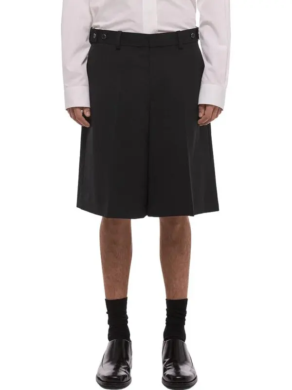 Helmut Lang Gab Pleated Wool Shorts - Black