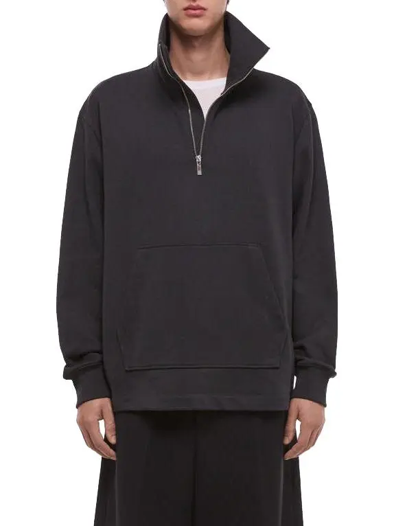 Helmut Lang Quarter Zip Compact Cotton French Terry Sweatshirt - Vintage Black
