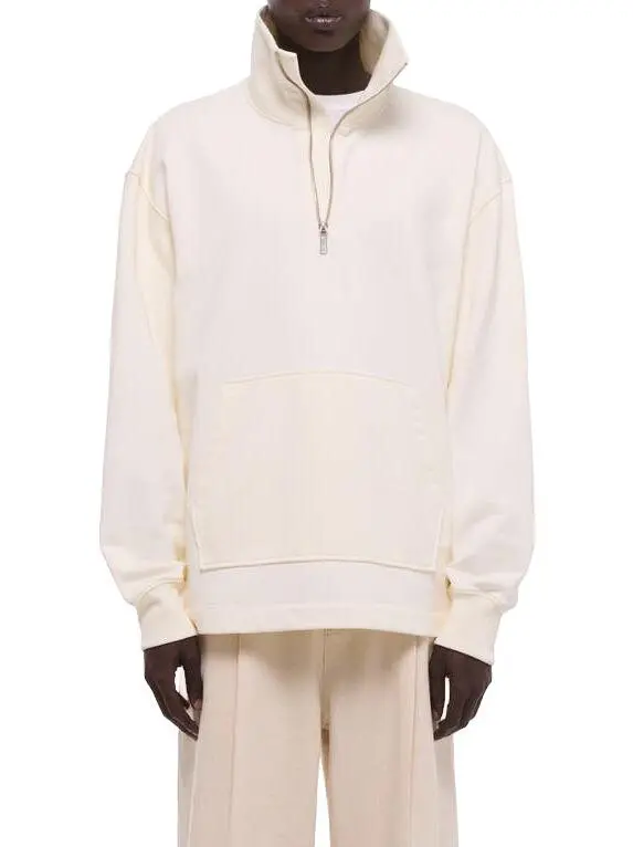 Helmut Lang Quarter Zip Compact Cotton French Terry Sweatshirt - Vintage White