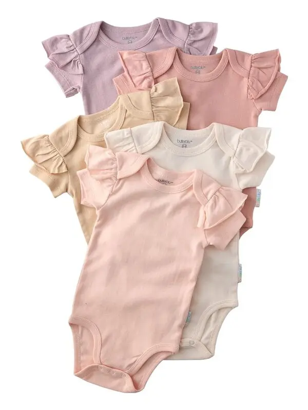 BUTTERBLU Ruffle Sleeve Organic Cotton Bodysuit 5-pack - Sorbet
