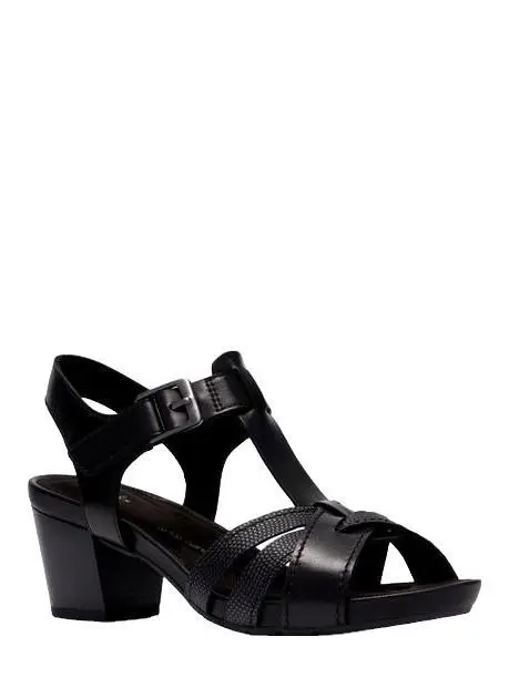 Clarks Ankle Strap Block Heel Sandal - Black Leather