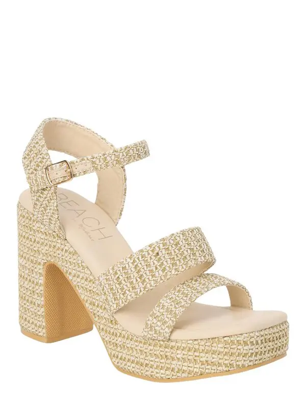 Matisse Alessia Ankle Strap Platform Sandal - Beige Raffia