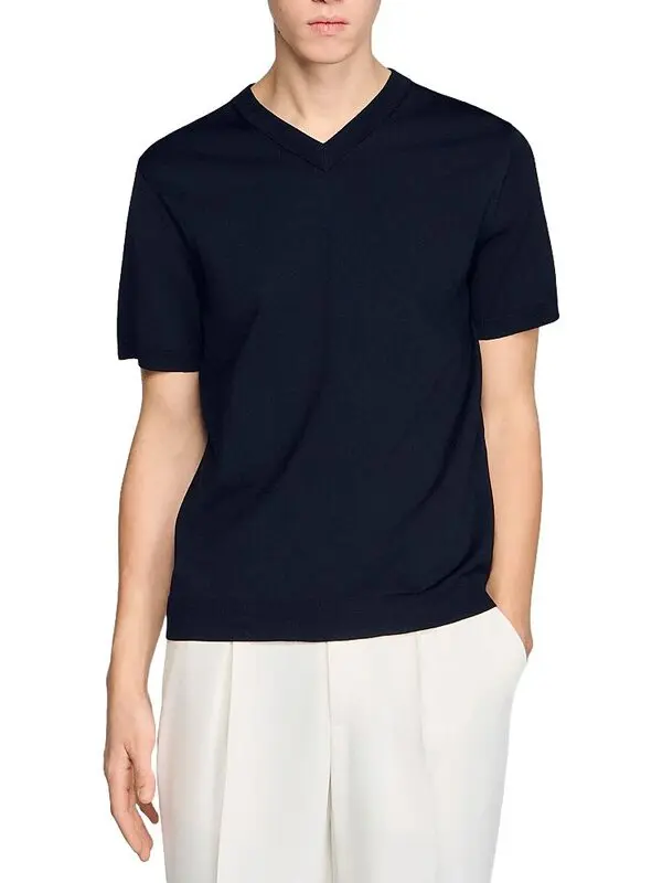 Sandro Pablo Short Sleeve V Neck Shirt - Black
