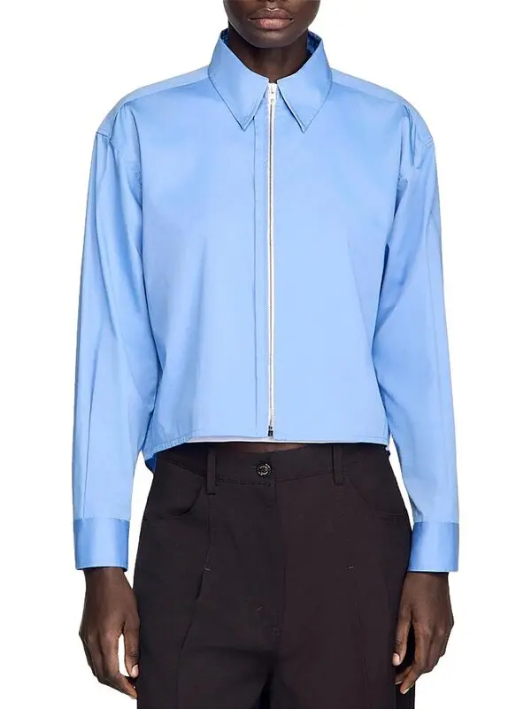 Sandro Julianna Cropped Shirt - Blue