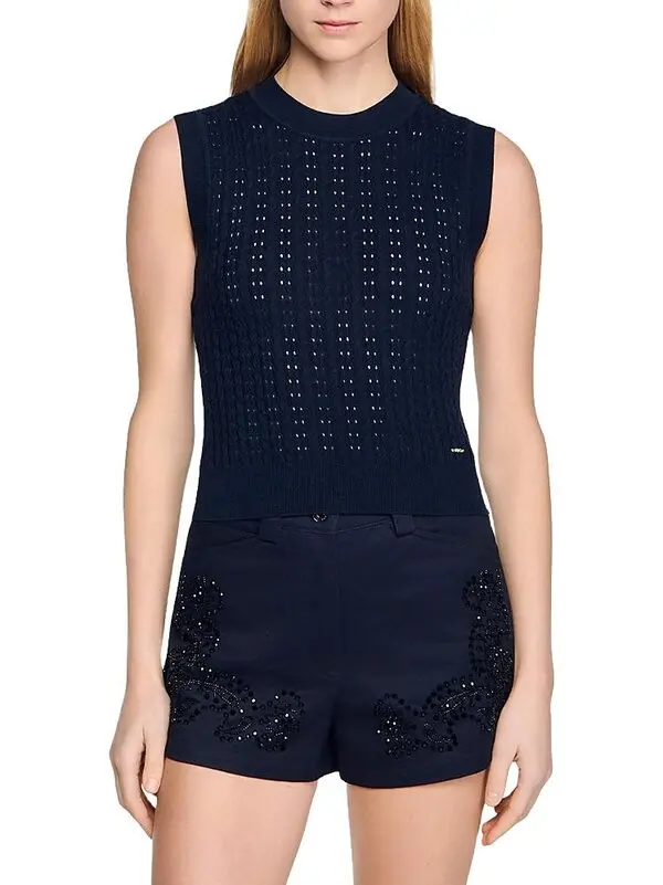 Sandro Textured Knit Sweater - Navy Blue