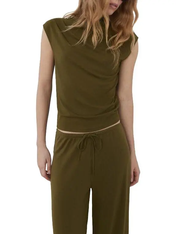Mango Gathered Asymmetric Neck Top - Khaki Green