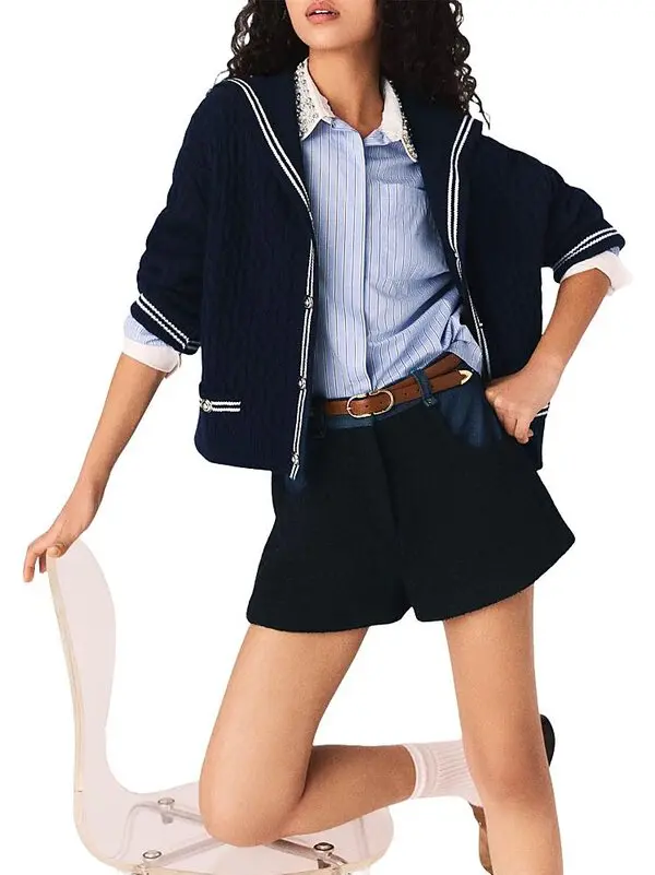 Maje Ivita Tweed Denim Shorts - Navy