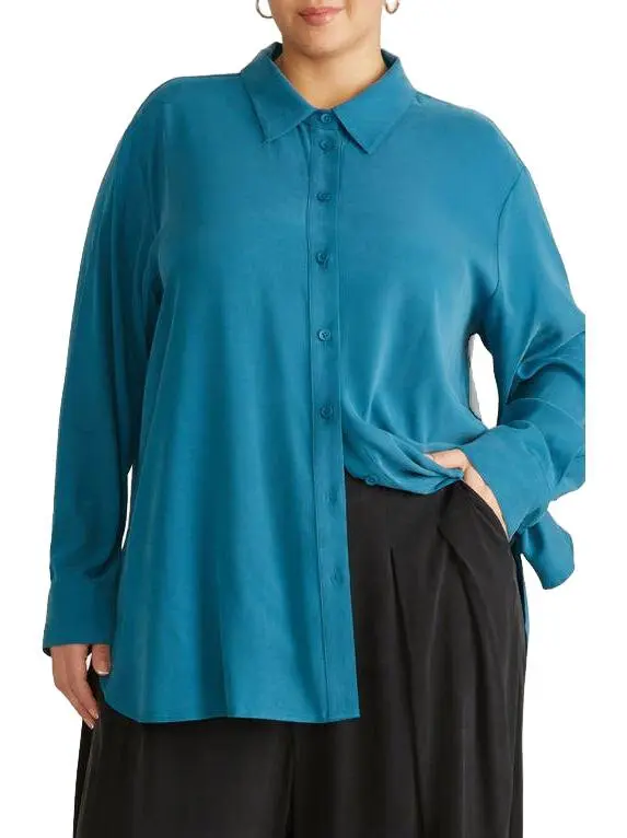 Universal Standard Oversized Cooling Button-up Shirt - Blue Beetle