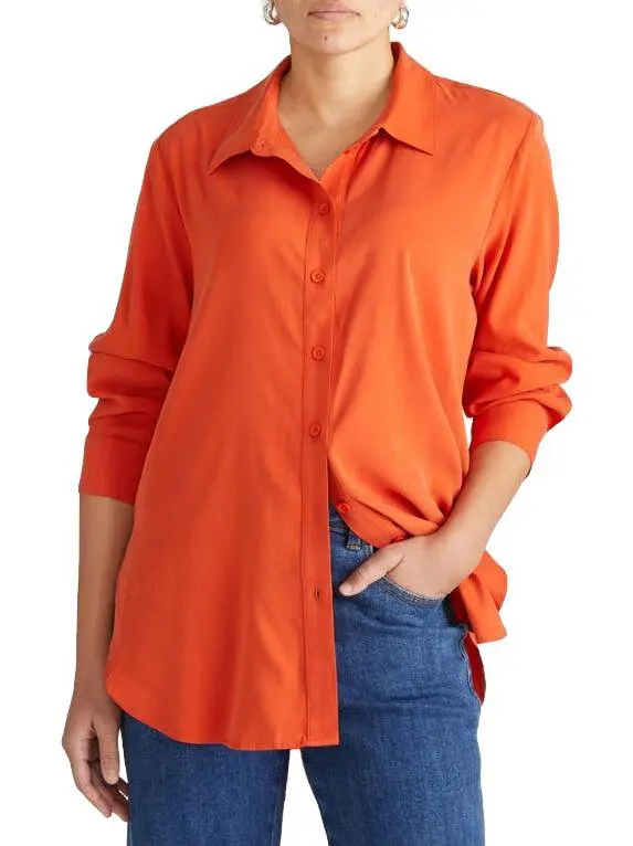 Universal Standard Oversized Cooling Button-up Shirt - Orange Flame