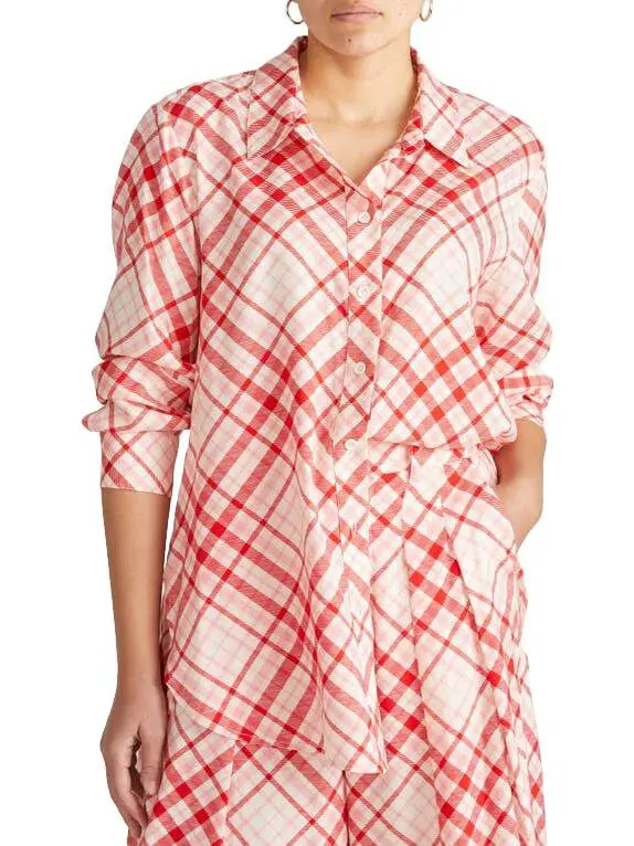Universal Standard Oversized Cooling Button-up Shirt - Red Check Print