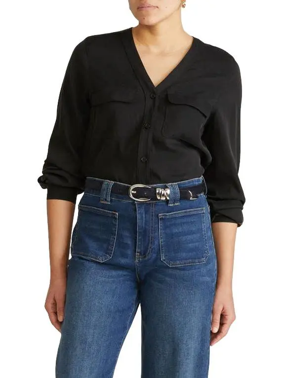 Universal Standard V-neck Button-up Shirt - Black