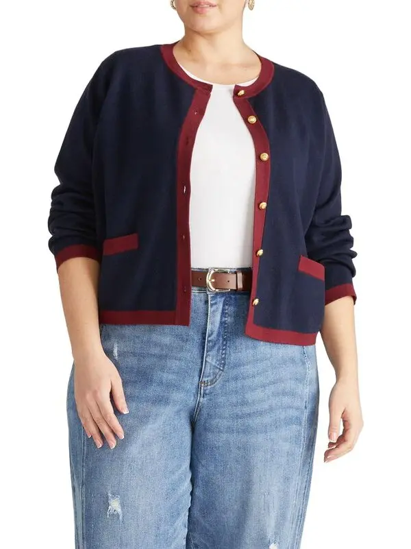 Universal Standard Gabrielle Cardigan - Midnight Blue/red