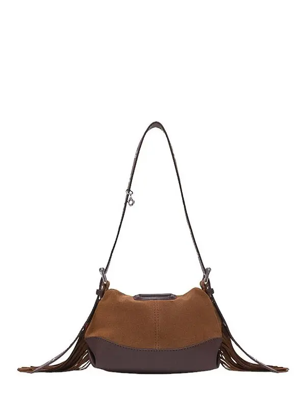 Maje Miss M Mini Suede & Leather Shoulder Bag - Camel/brown