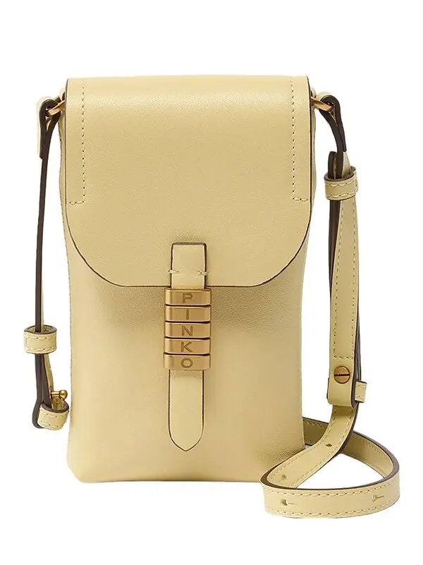 Pinko Saddle Leather Phone Crossbody - Yellow