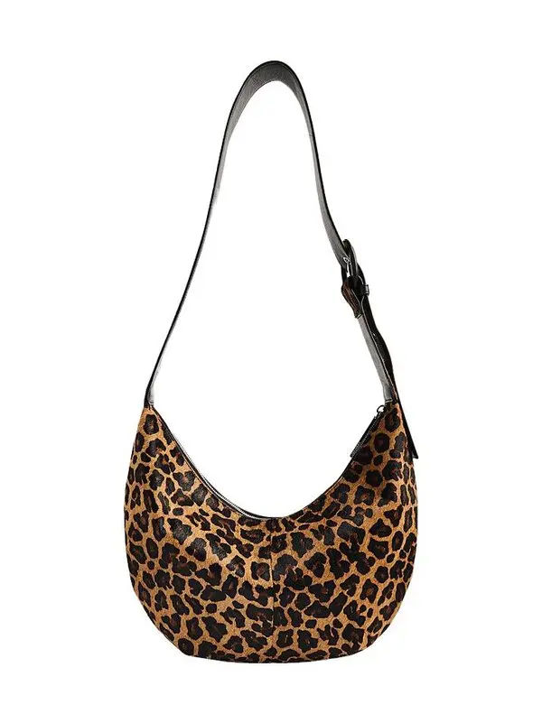 Whistles Sia Curved Calf Hair Shoulder Bag - Leopard Print