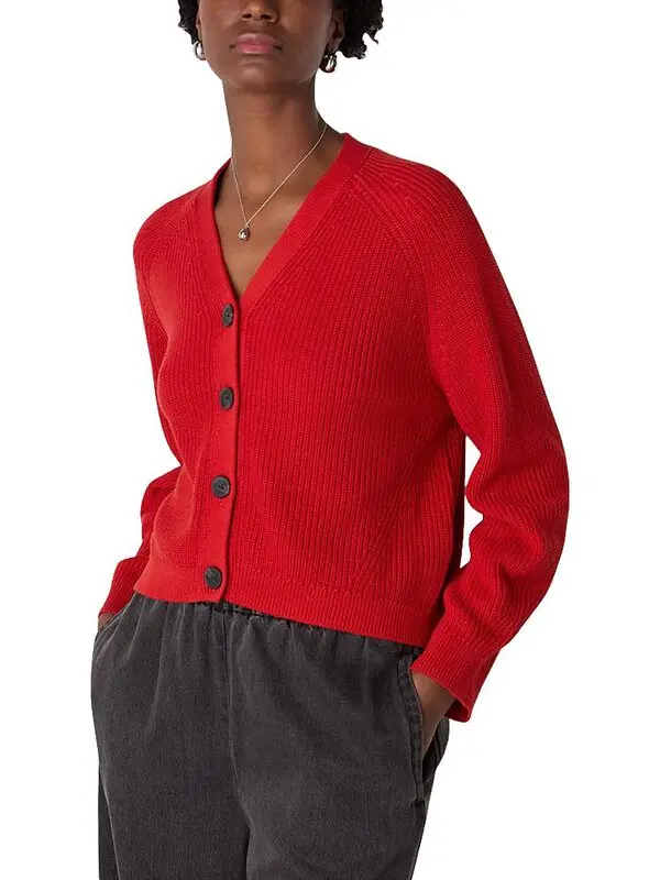 Whistles V-neck Cotton Cardigan - Red