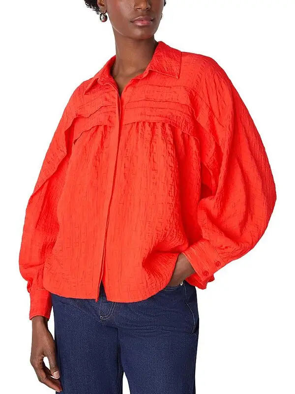 Whistles Textured Frill Detail Blouse - Red