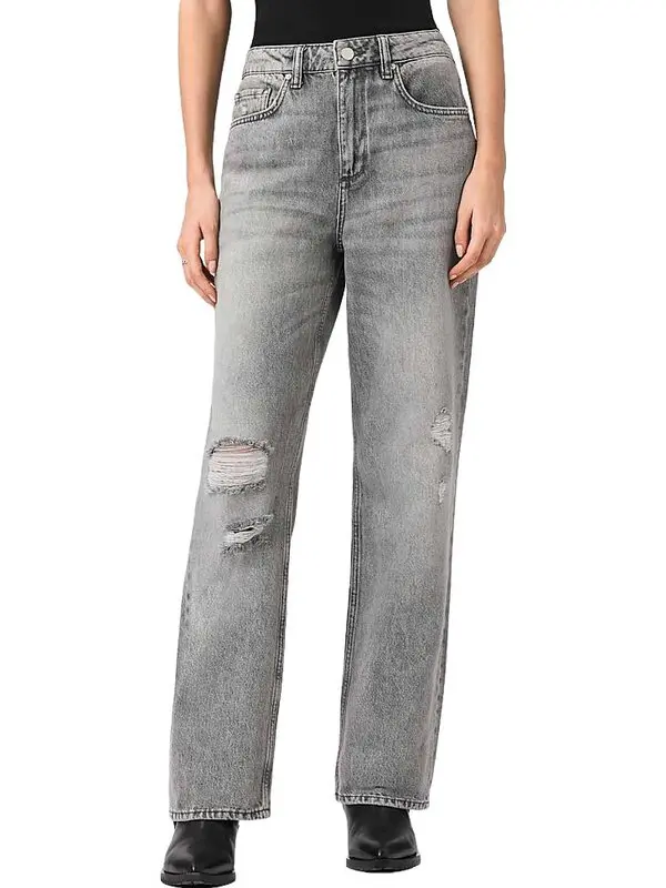 ALLSAINTS Brooklyn High Rise Straight Leg Jeans - Destroy Grey