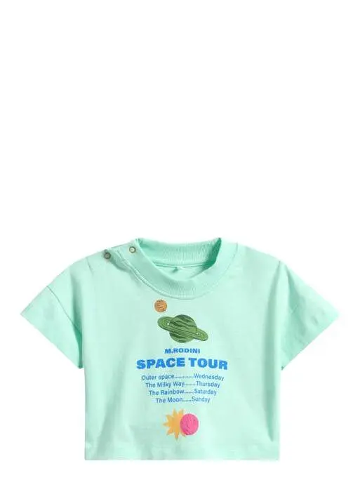 MINI RODINI Space Tour Organic Cotton Graphic T-shirt - Blue Green