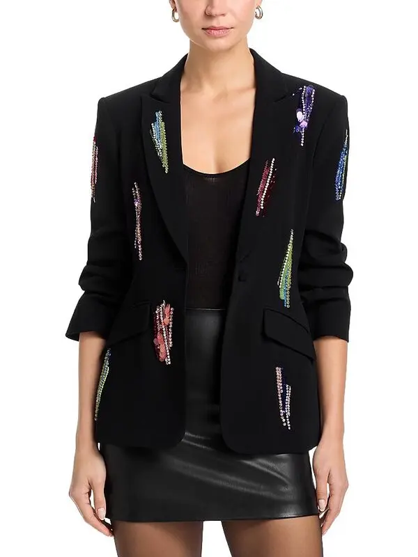 Cinq À Sept Paillette Whirl Scrunched Sleeve Jacket - Black/multi