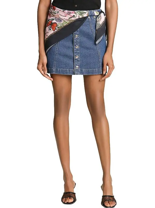 Avec Les Filles Side Panel Denim Mini Skirt - Viceory Wash