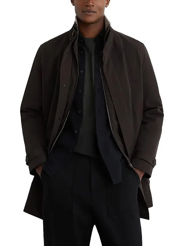REISS Haylen Hybrid Overcoat - Dark Brown
