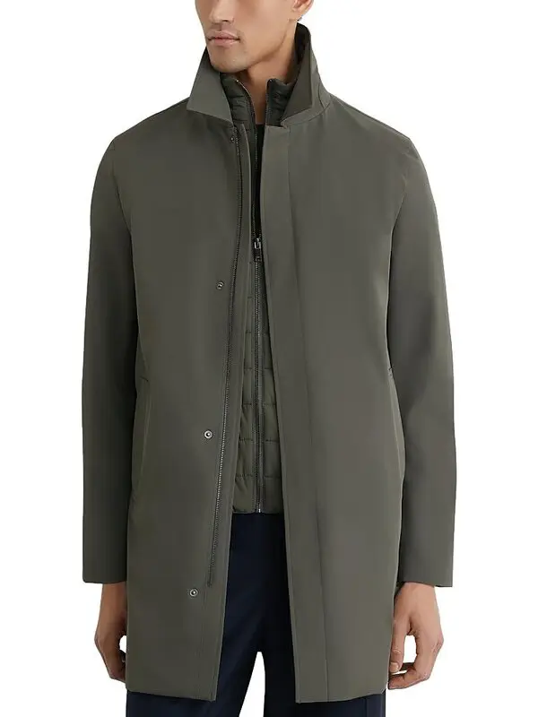 REISS Logan Hybrid Overcoat With Removable Inner - Khaki Green