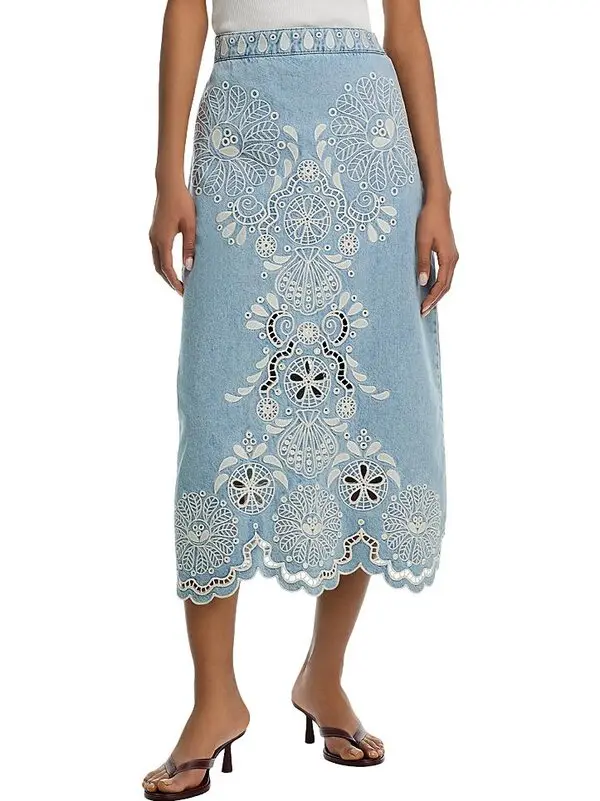 Farm Rio Richelieux Midi Skirt - Denim