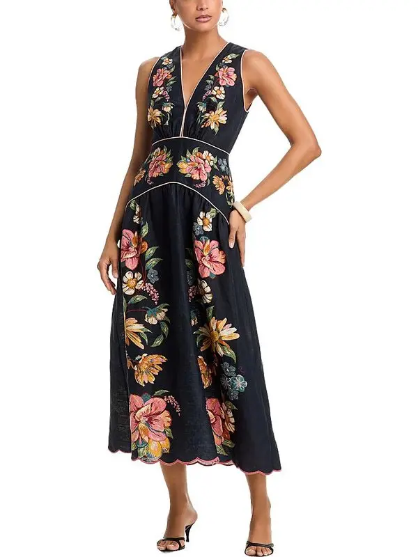 Farm Rio Floral Print Linen Dress - Maira Floral