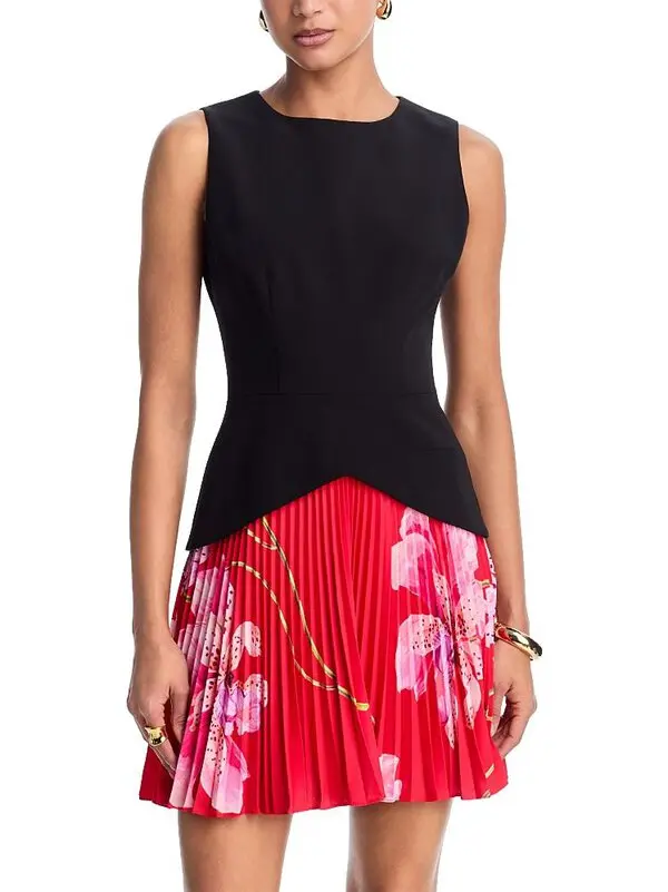MILLY Haddy Printed Pleated Minidress - Black/red