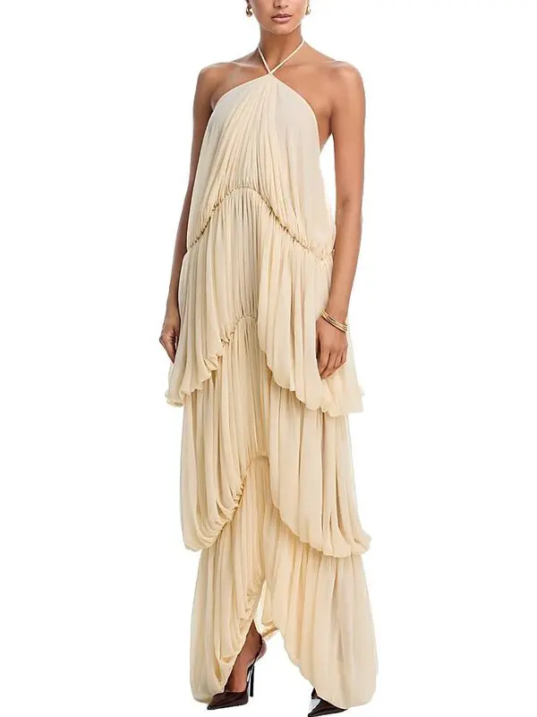 Ronny Kobo Bia Halterneck Tiered Maxi Dress - Ivory