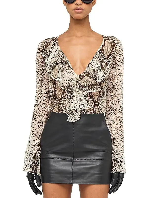 Ronny Kobo Klaire V-neck Silk Blouse - Snake Print