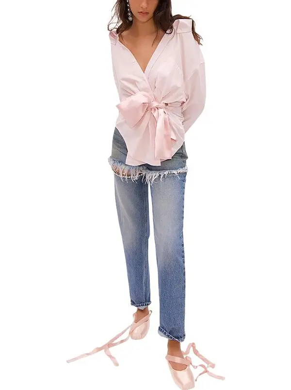 AREA Satin Knot Oxford Shirt - Light Pink