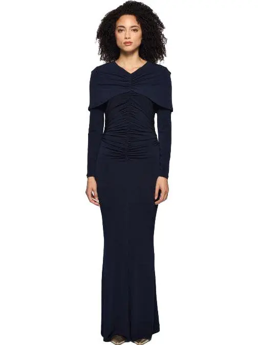 DASKA Neli Maxi Dress With Cape Detail - Navy