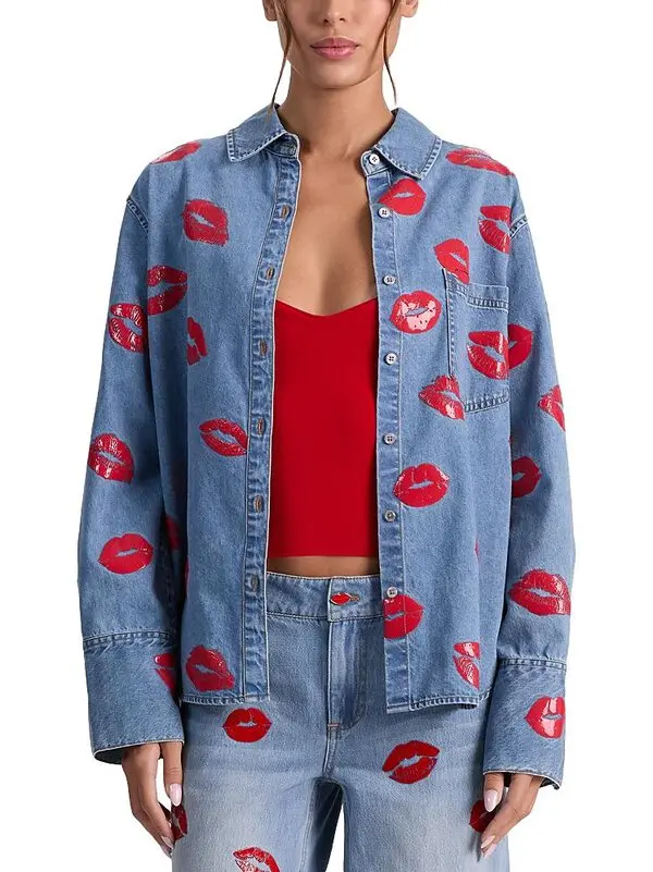Alice + Olivia Finely Oversized Denim Shirt - Denver Bright Blue