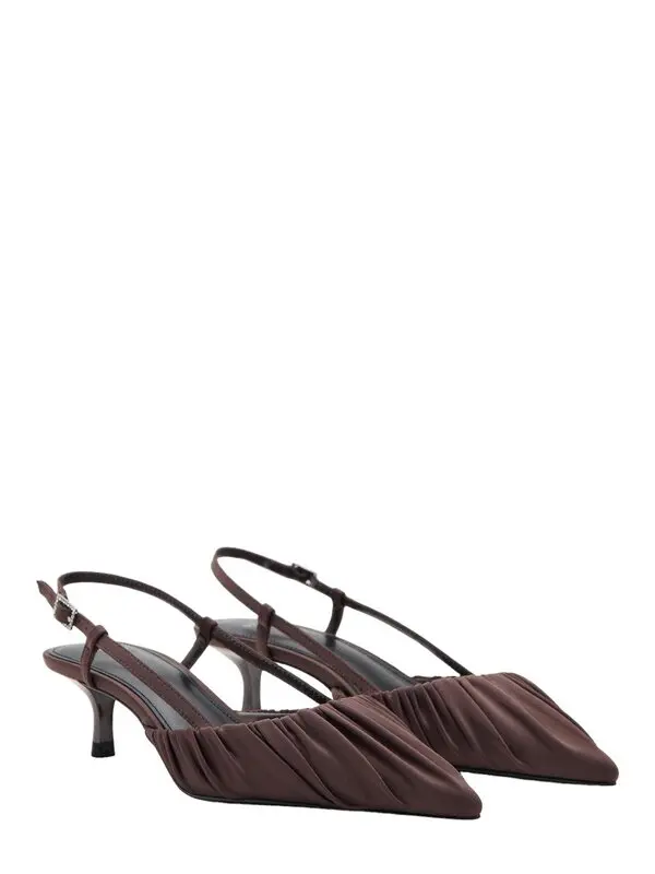 Mango Ruched Slingback Kitten Heel - Chocolate