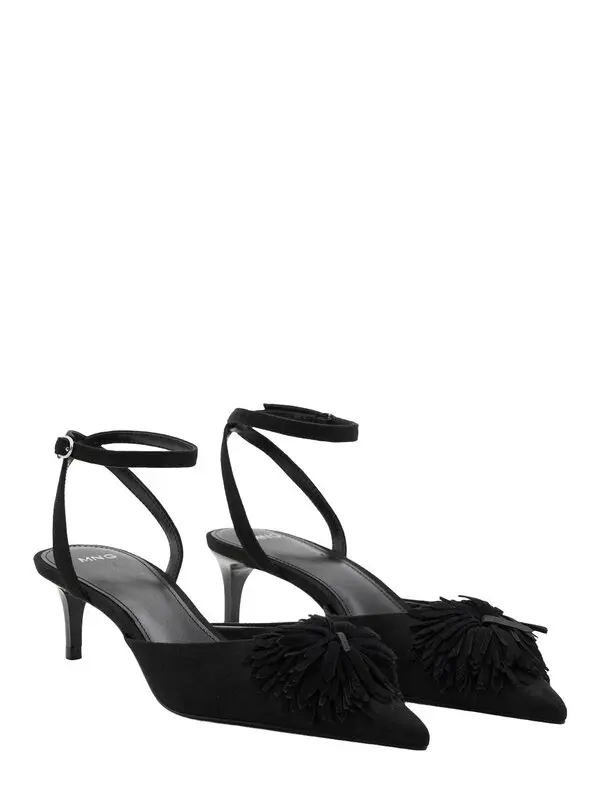 Mango Pompom Kitten Heel Pumps - Black
