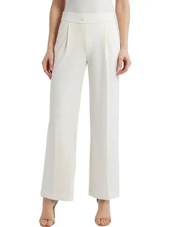 Anne Klein Wide Leg Pleated Pull-on Pants - White Dove