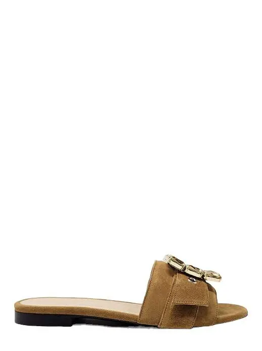 MADISON MAISON Jeweled Buckle Suede Sandal - Kahki