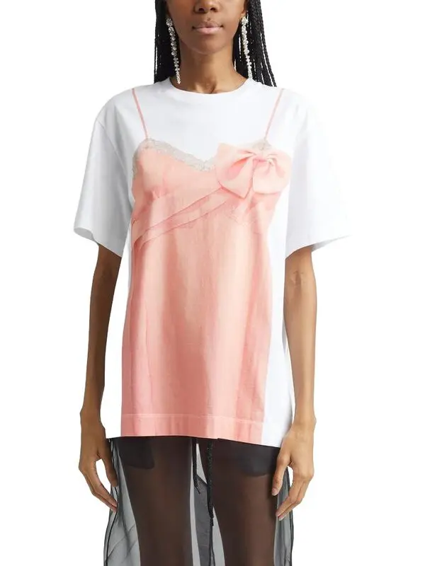 Simone Rocha Bow Sash Trompe L'oeil T-shirt - White/clementine