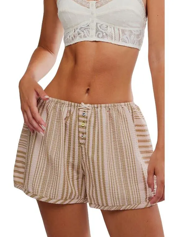 Free People Textured Stripe Cotton Boxer Shorts - Sage Combo