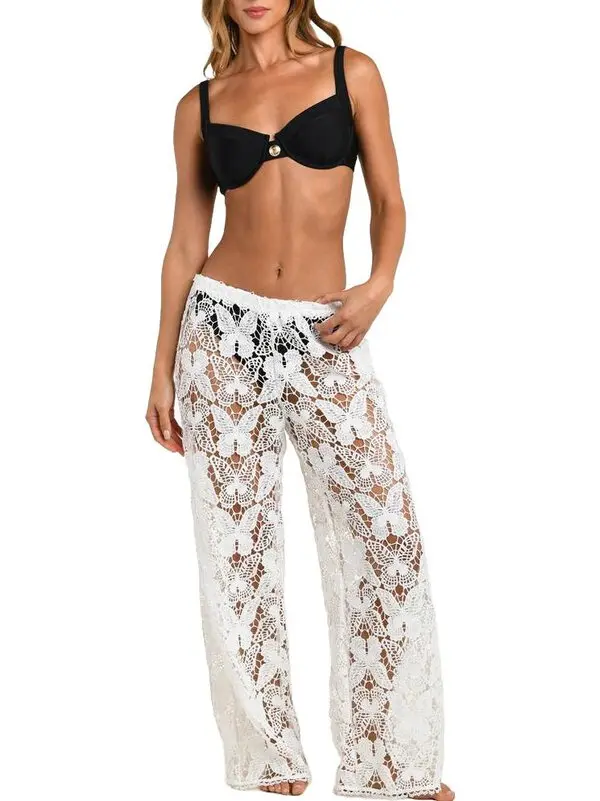 L'Agence Butterfly Lace Wide Leg Pants - White