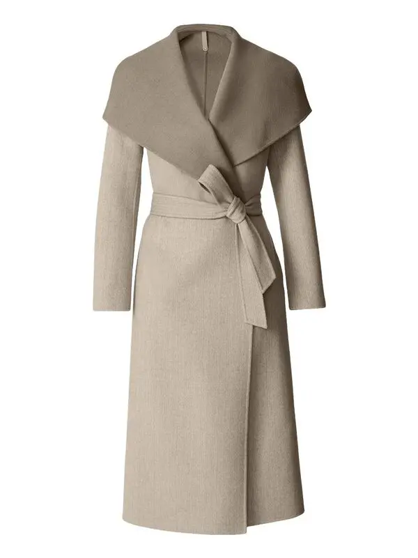 Mackage Mai-hb Double-face Herringbone Wool Wrap Coat - Taupe Mix-taupe