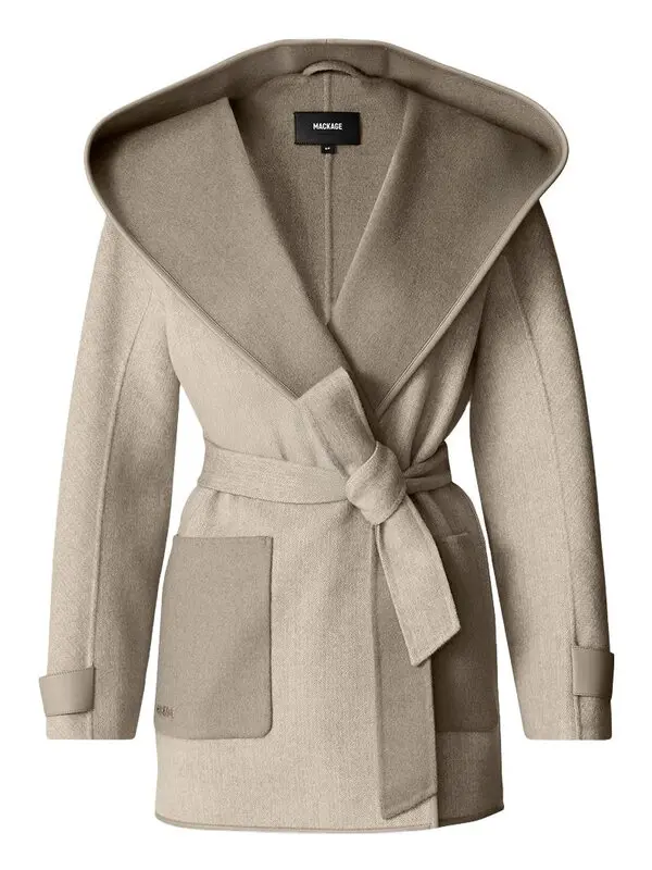 Mackage Herringbone Wool Wrap Coat - Taupe Mix-taupe