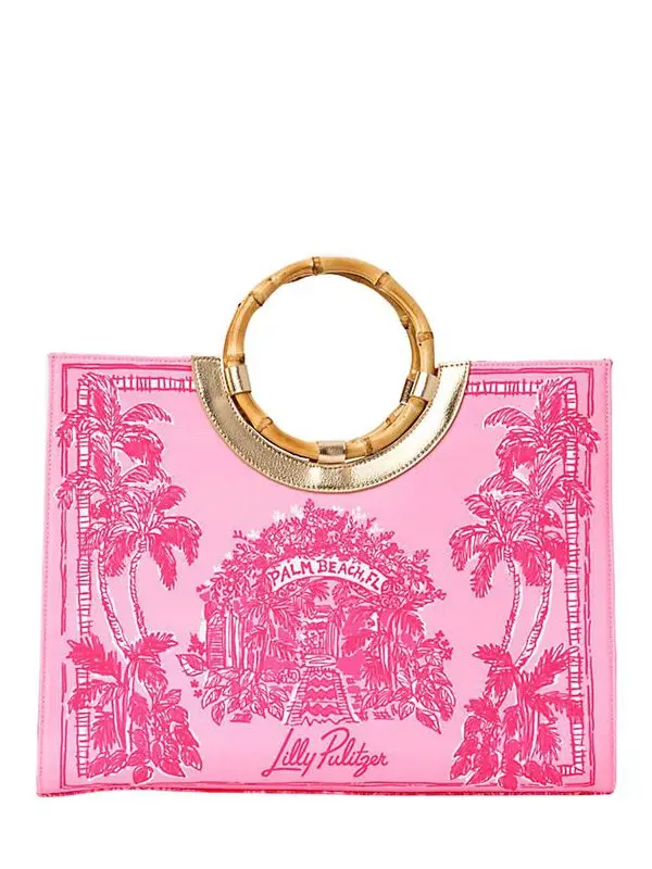 LILLY PULITZER Oasis Printed Canvas Tote - Lipstick Pink Palm Beach Destination Tote