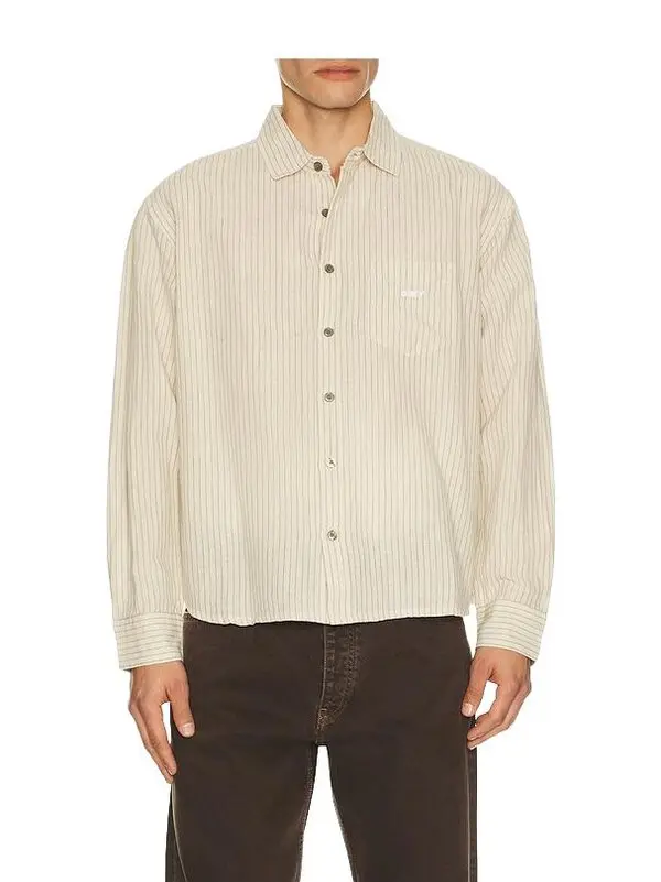 Obey Nelson Woven Shirt In Cream - Silver Grey Multi